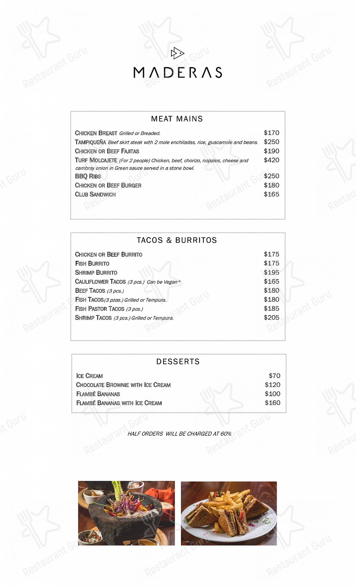 Menu at Maderas Restaurante, Zihuatanejo