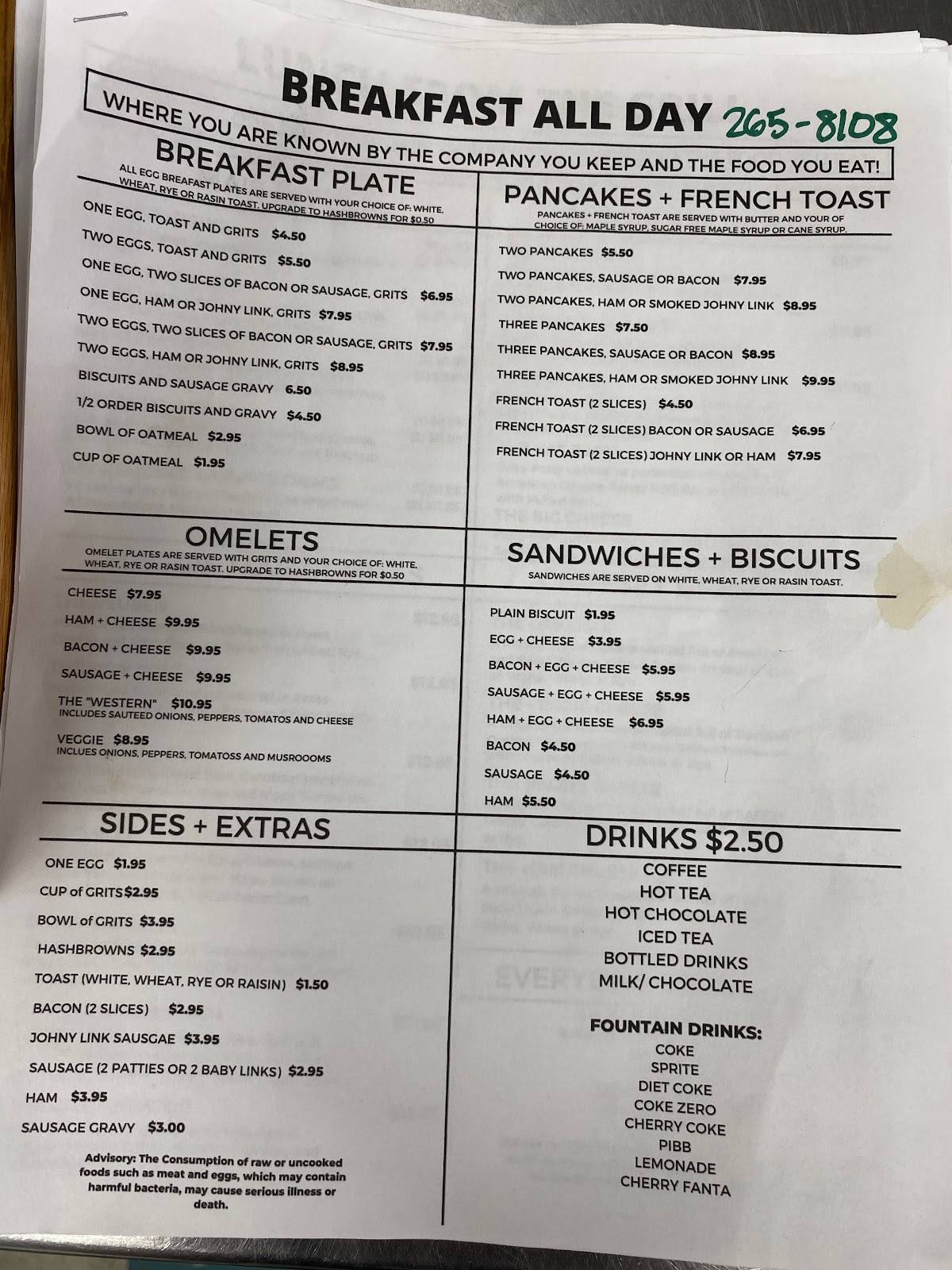Menu at Maggie Mae's restaurant, Brunswick