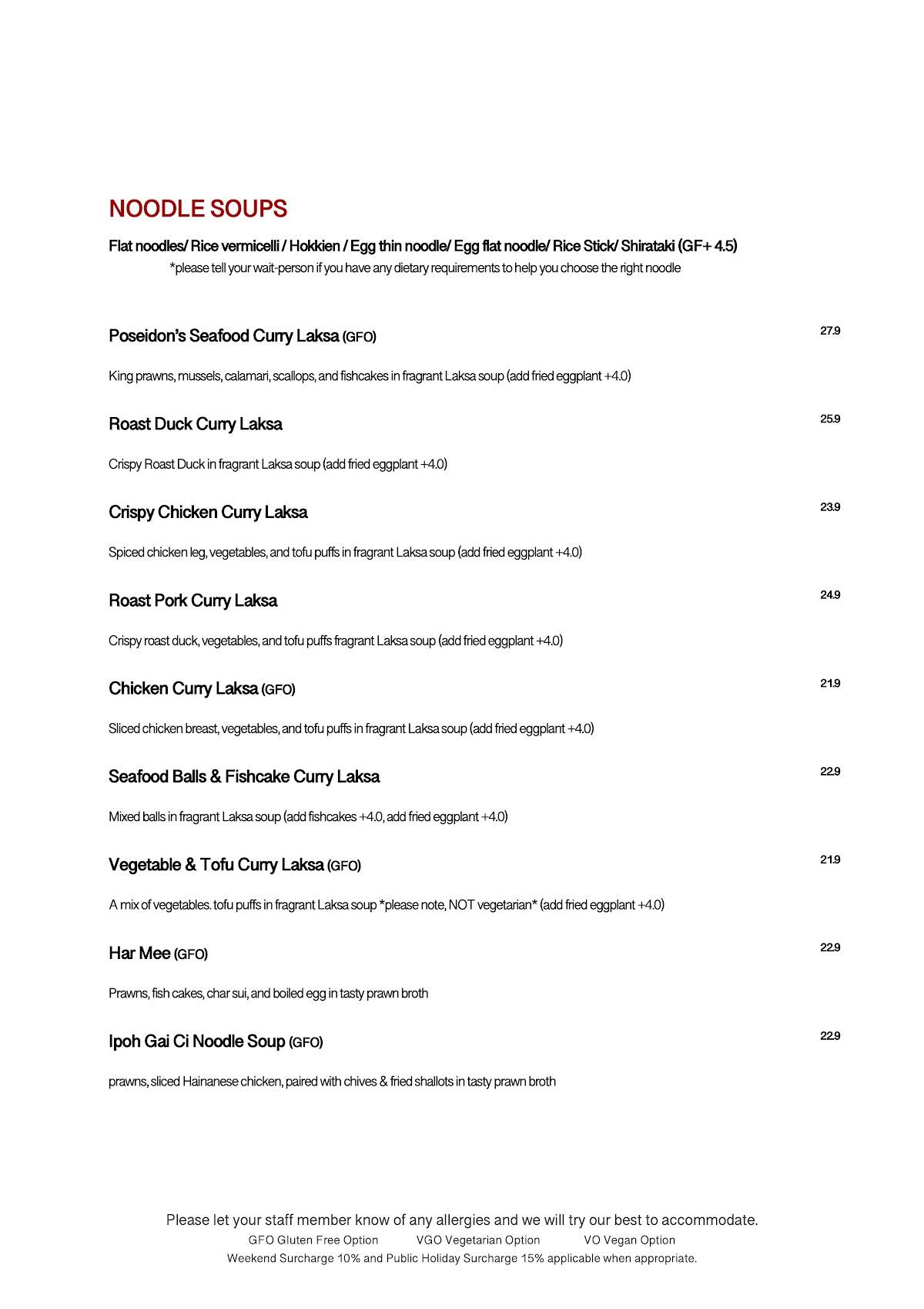 Menu at Mai Jia restaurant, South Yarra