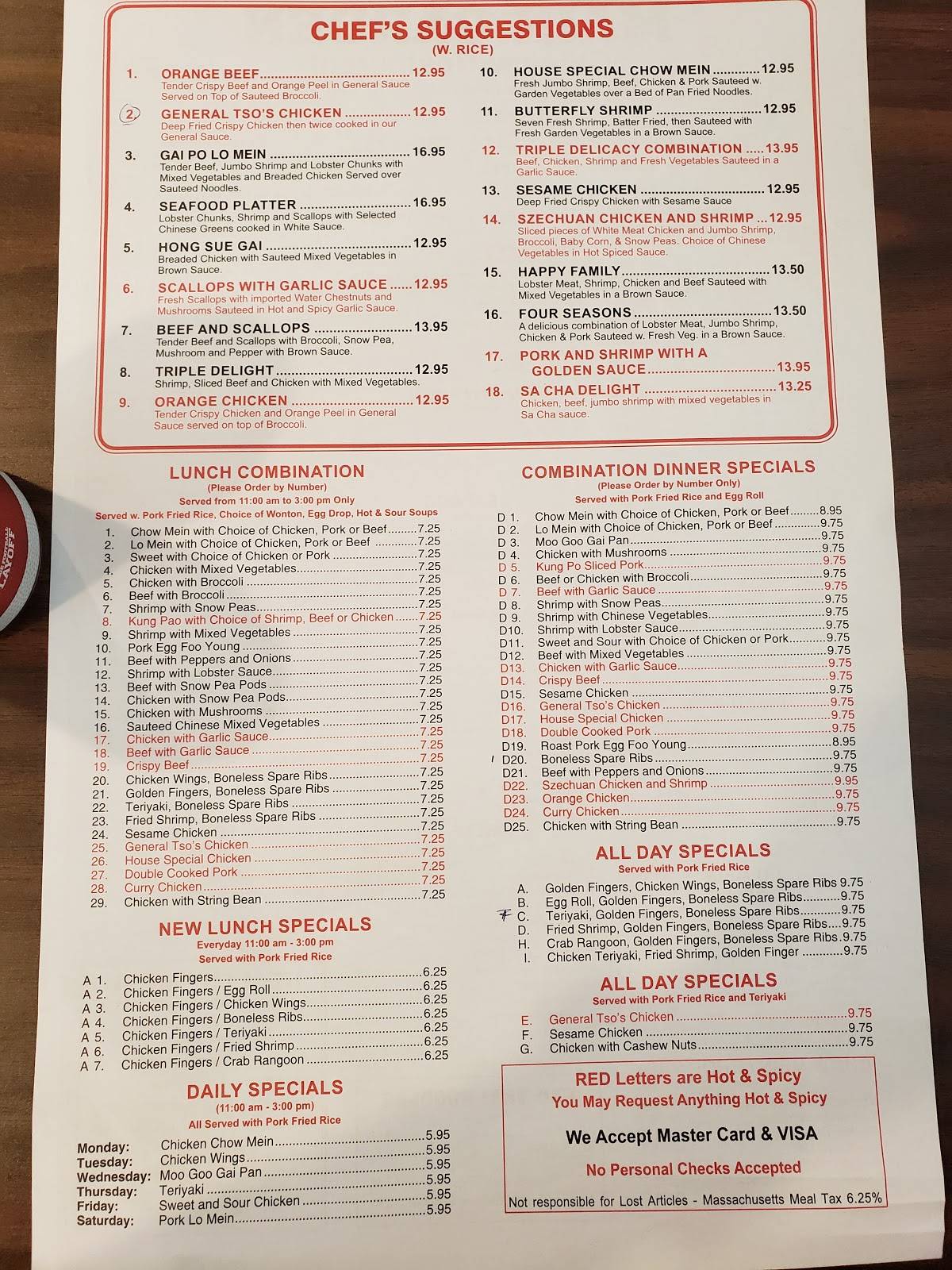 Menu at Main Garden Chinese Restaurant, Agawam