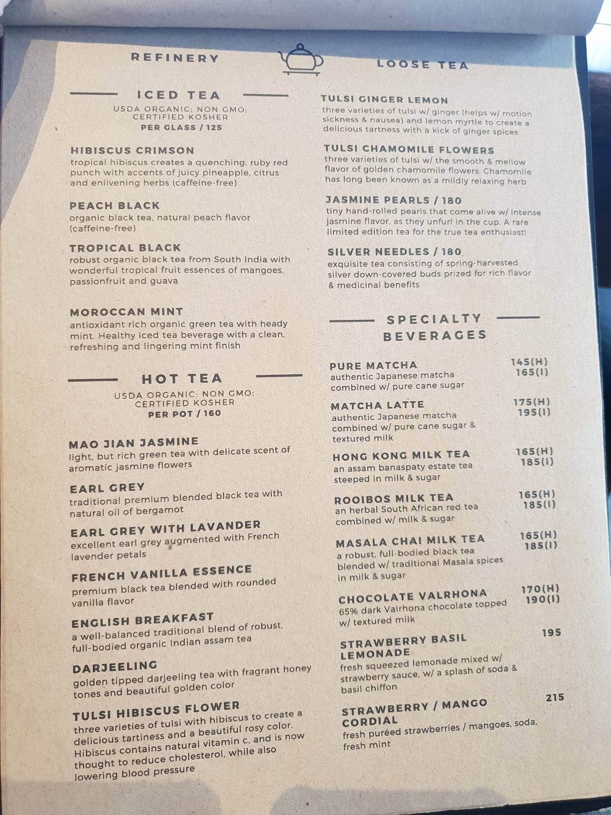Menu at Refinery cafe, Makati, Joya Tower