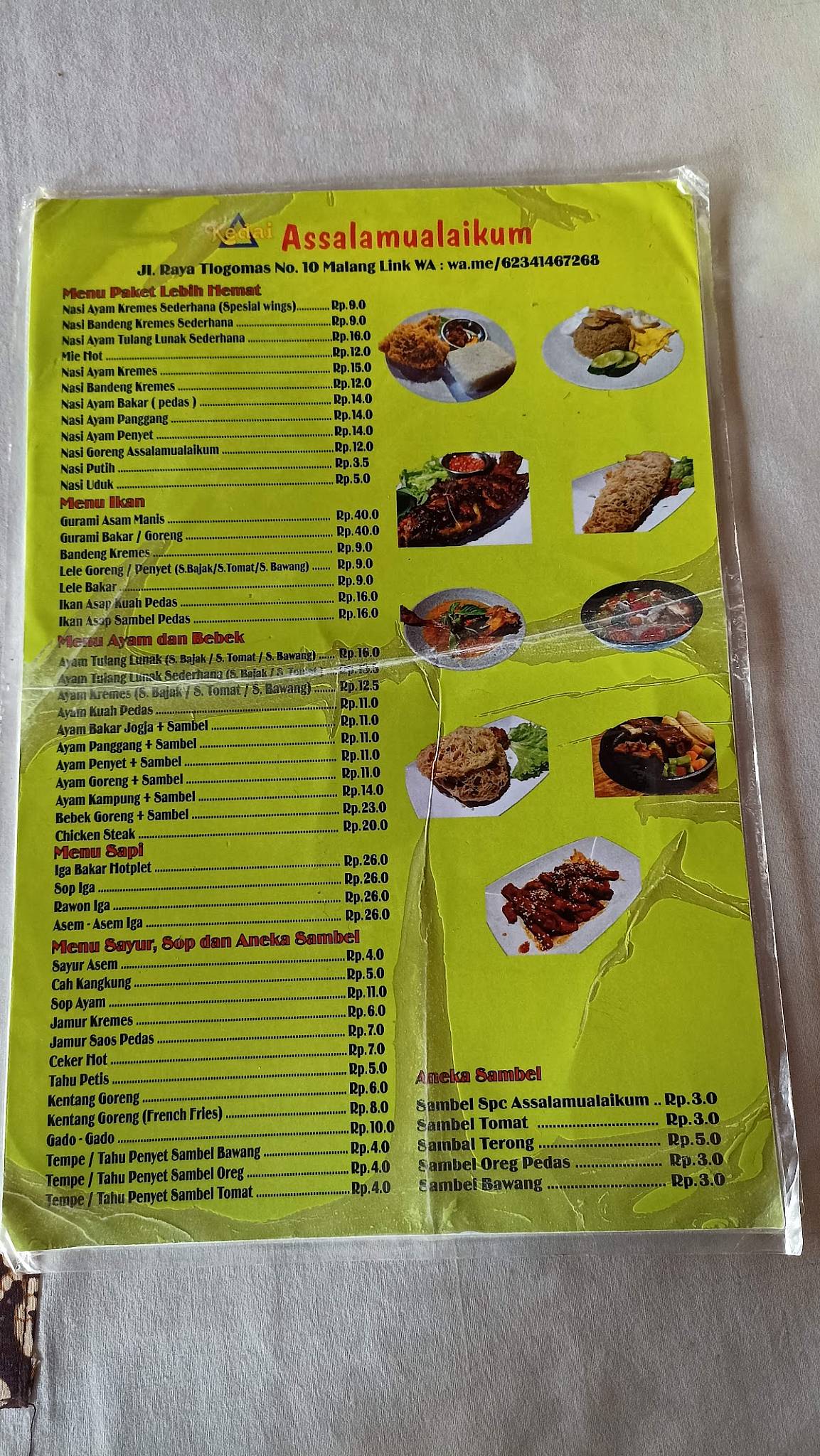 Carta del restaurante Assalamu'alaikum Eatery, Malang, Jl. Raya ...
