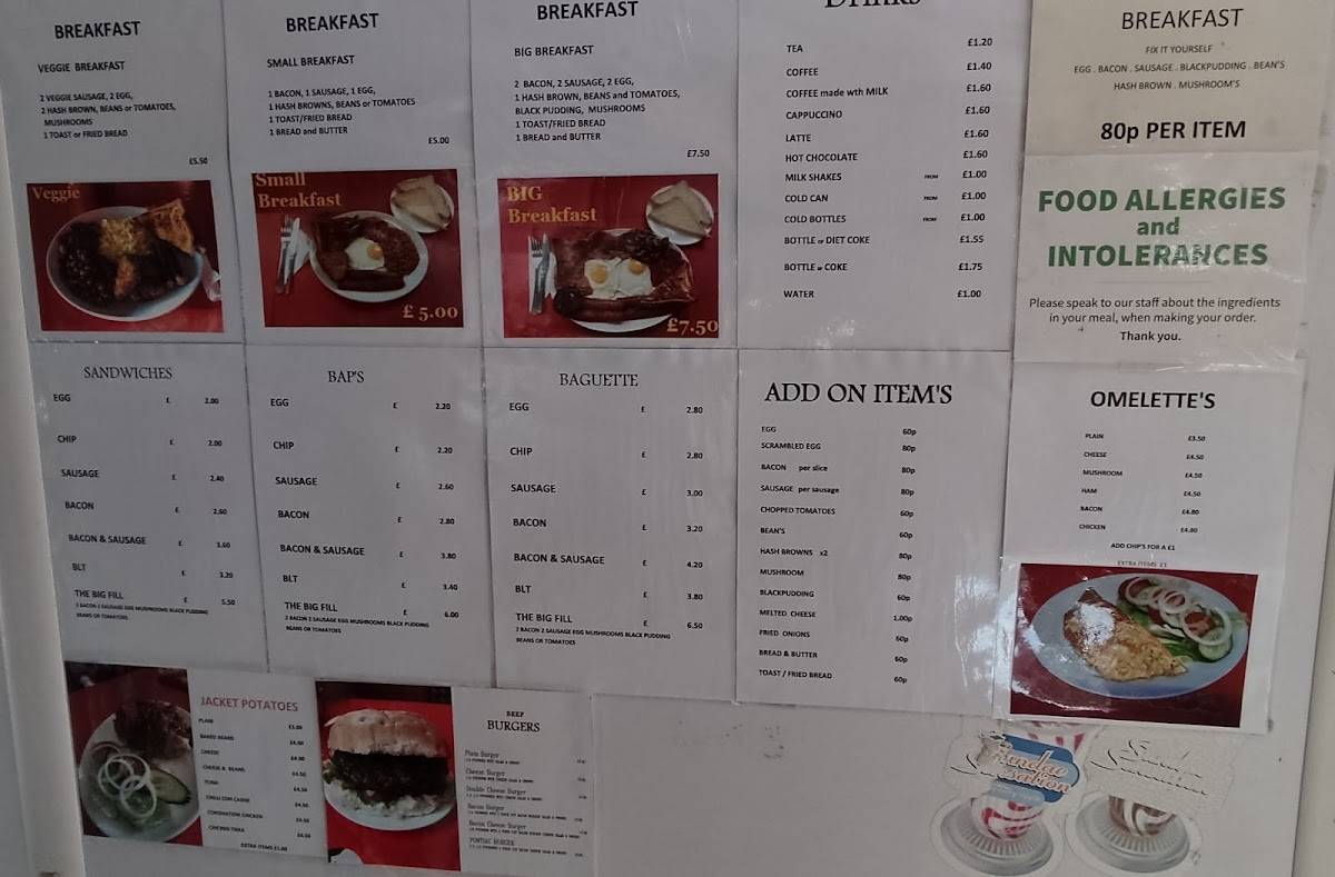 Menu at The Filling Station cafe, Malvern