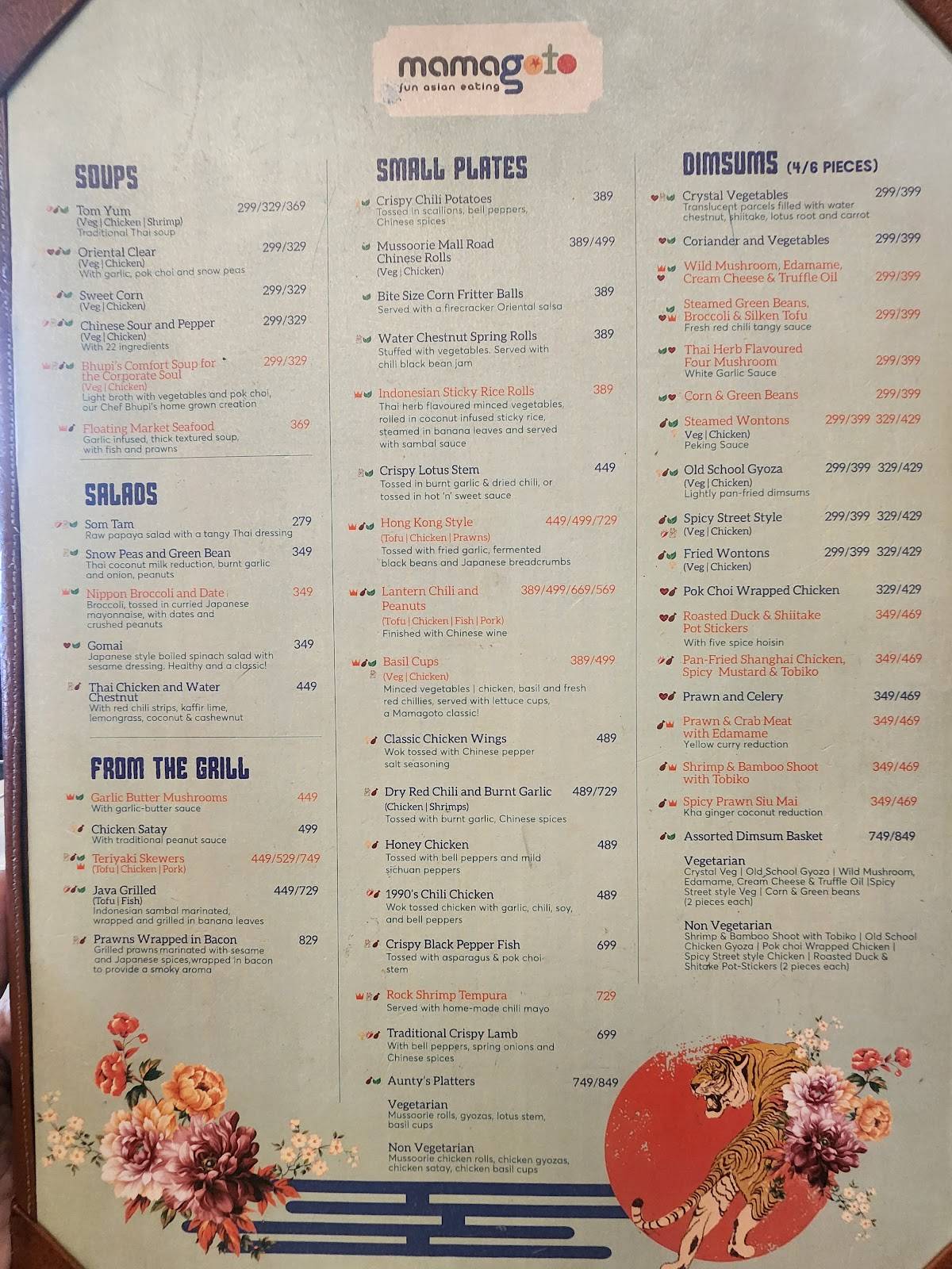 Menu at Mamagoto, Chandigarh