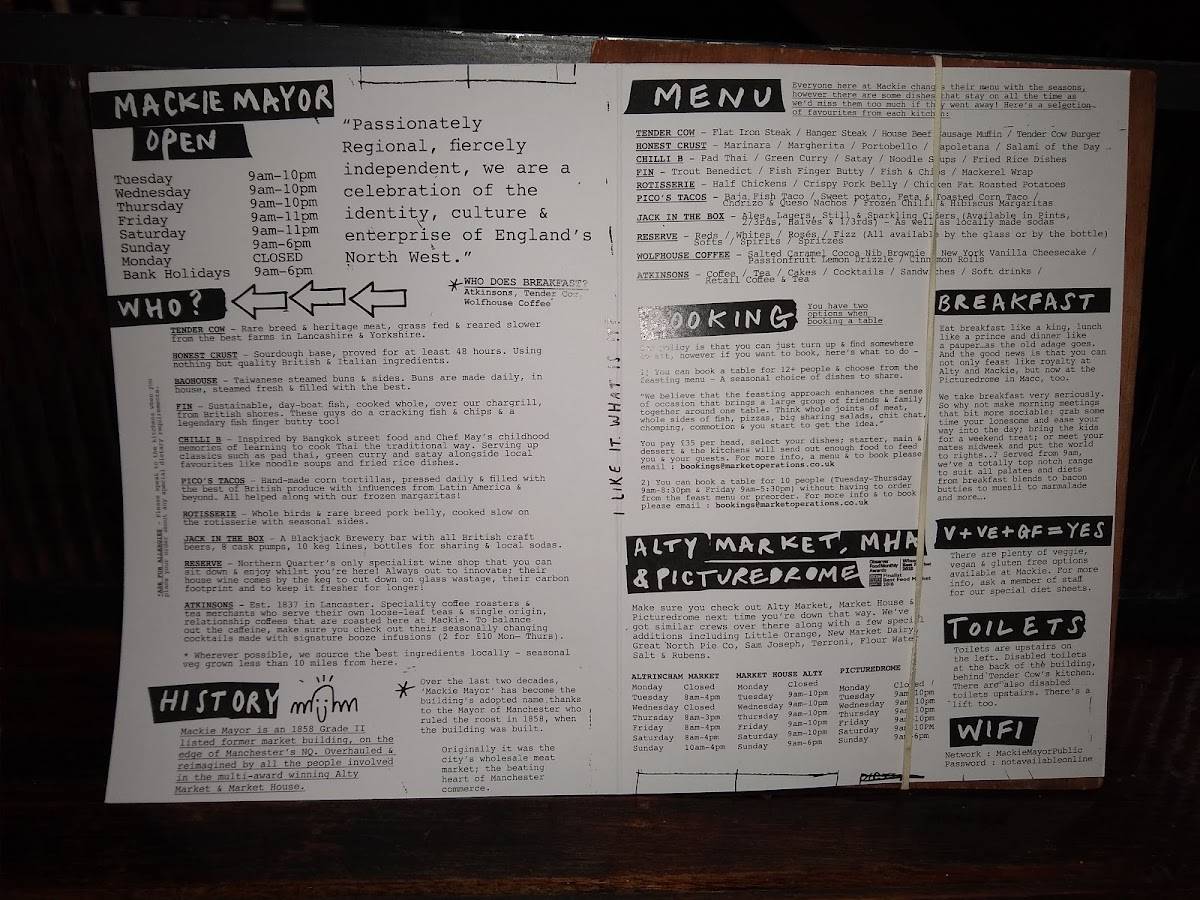 Menu at Mackie Mayor pub & bar, Manchester