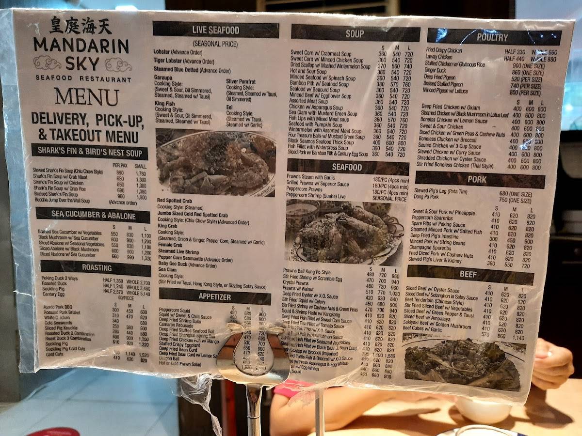 Menu at Mandarin Sky Banawe restaurant, Quezon City