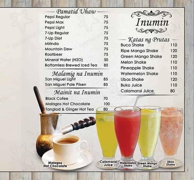 Menu at Mangan restaurant, Quezon City, Ortigas Ave