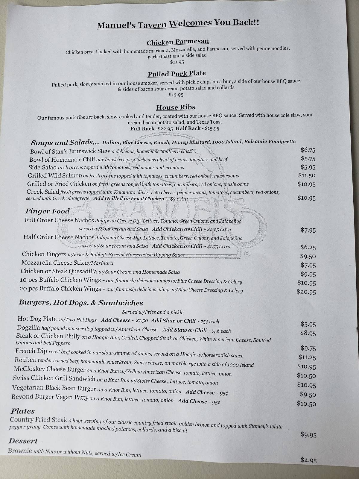 Menu at Manuel's Tavern pub & bar, Atlanta