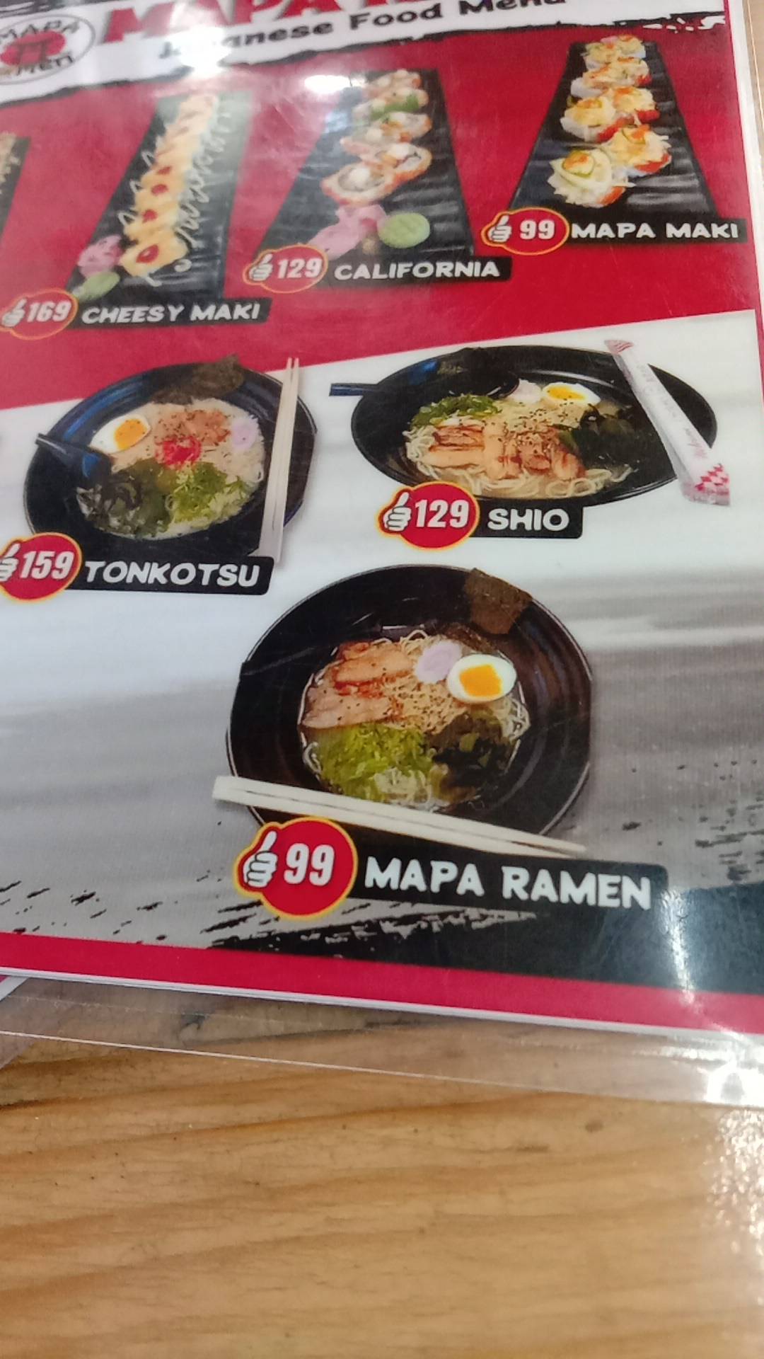 Menu at Mapa Ramen restaurant, Quezon City, 1102 Kamias Rd