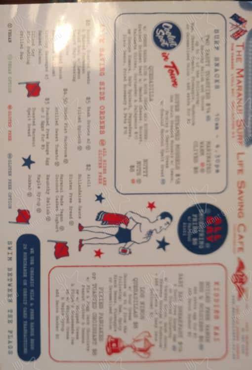 Menu at Maranui Cafe, Wellington