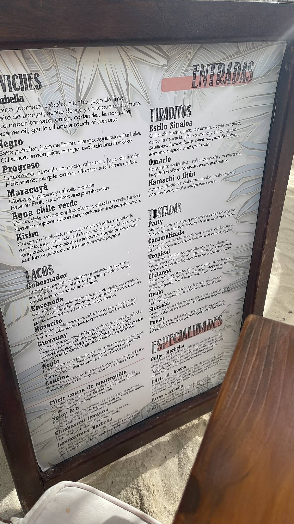 Carta del restaurante MarBella Fish Market Isla Mujeres, Isla Mujeres