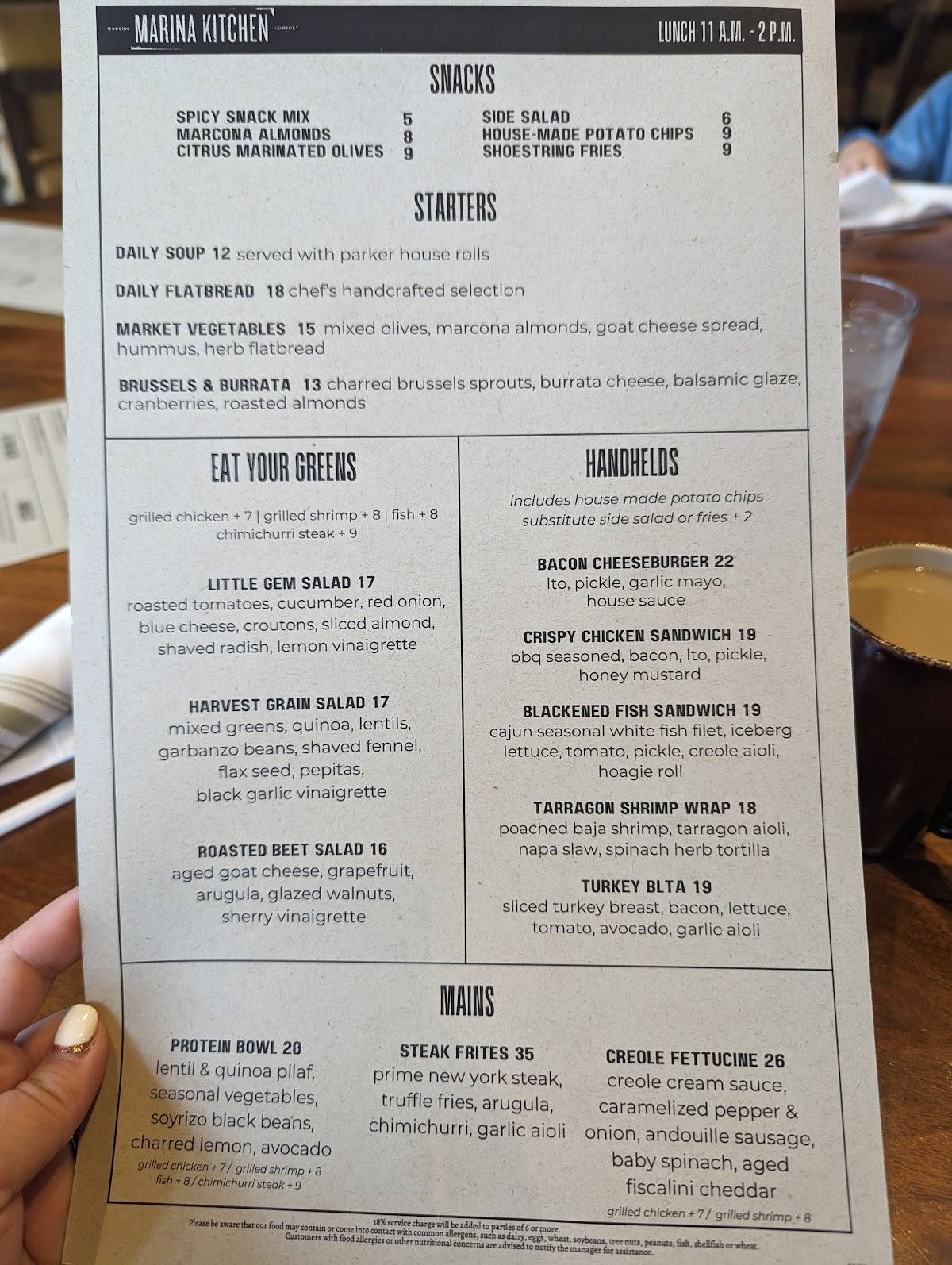 Menu at Marina Kitchen Restaurant & Bar, San Diego