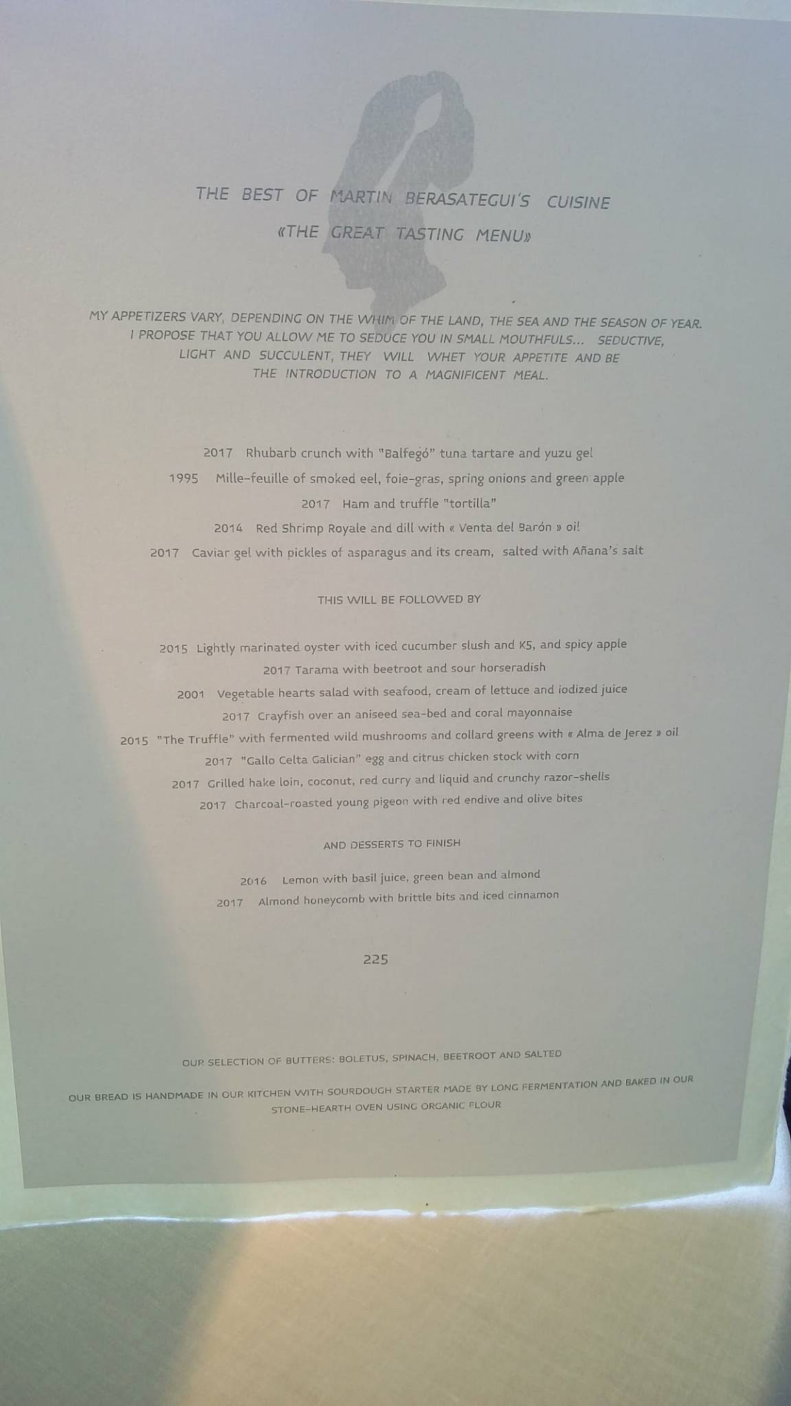 Menu at Martin Berasategui restaurant, Lasarte-Oria