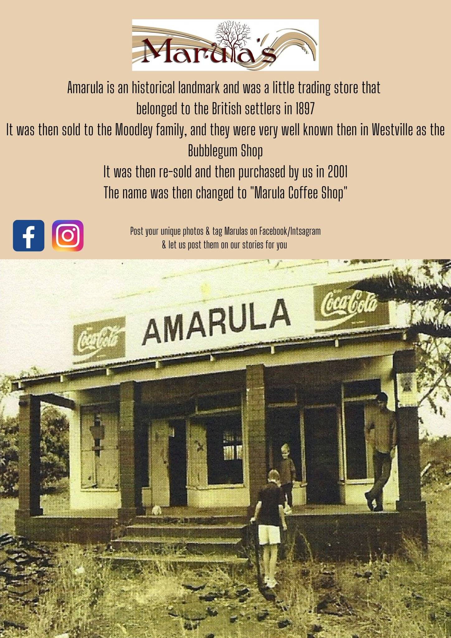 Menu at Marula Coffee Shop restaurant, Durban