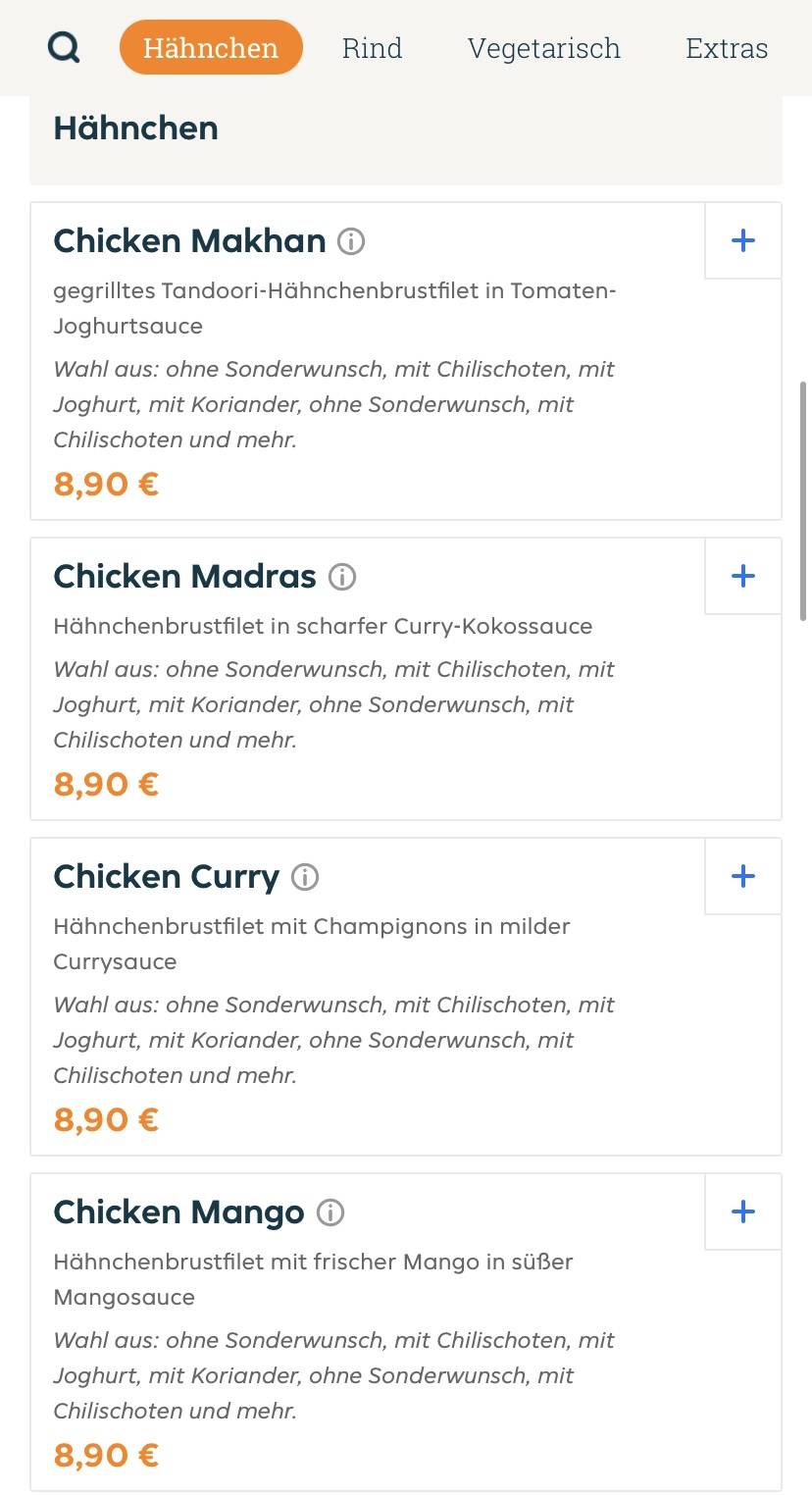 Menu at Masti Indian Food restaurant, Berlin