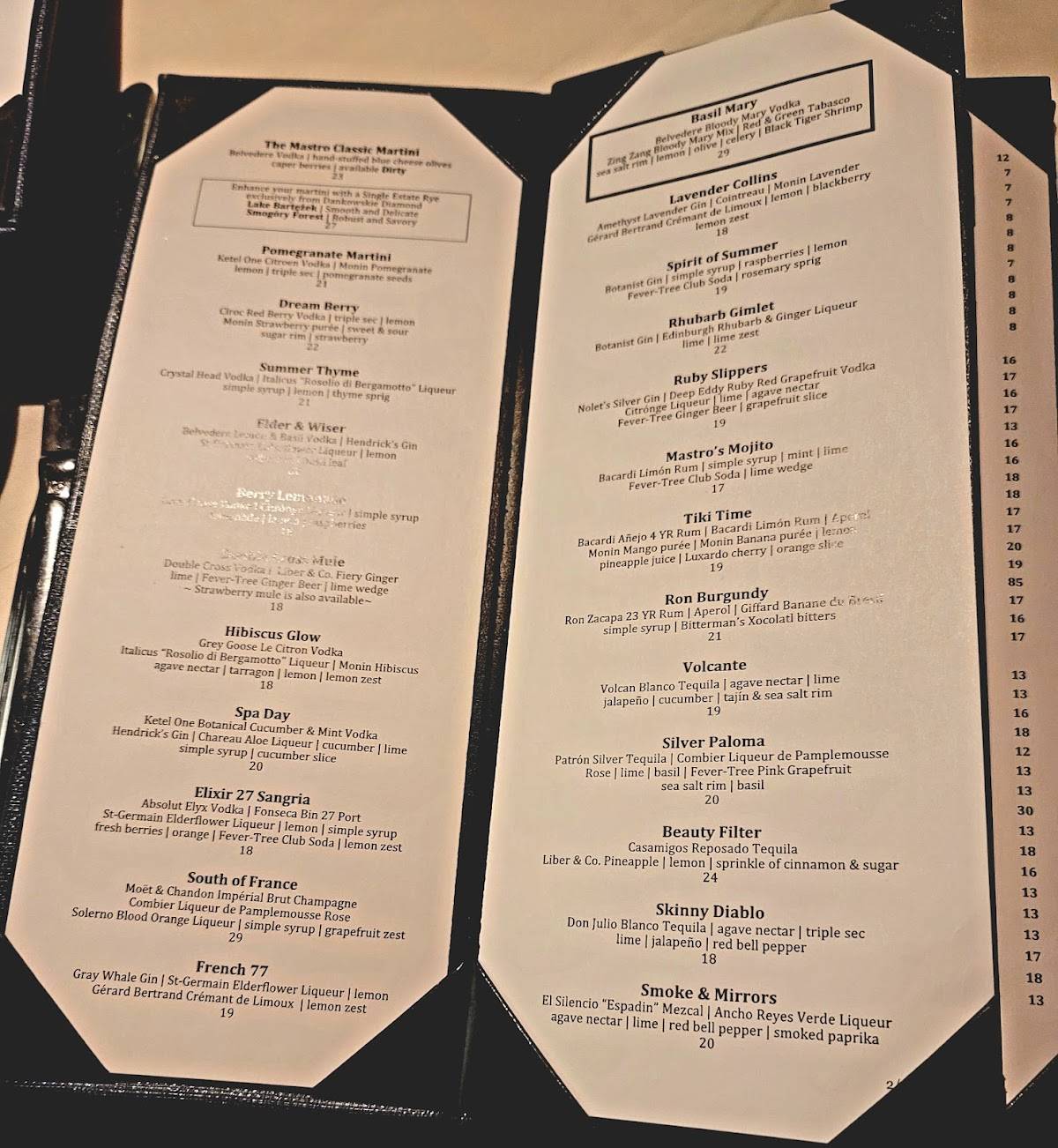 Menu at Mastro's Ocean Club, Las Vegas