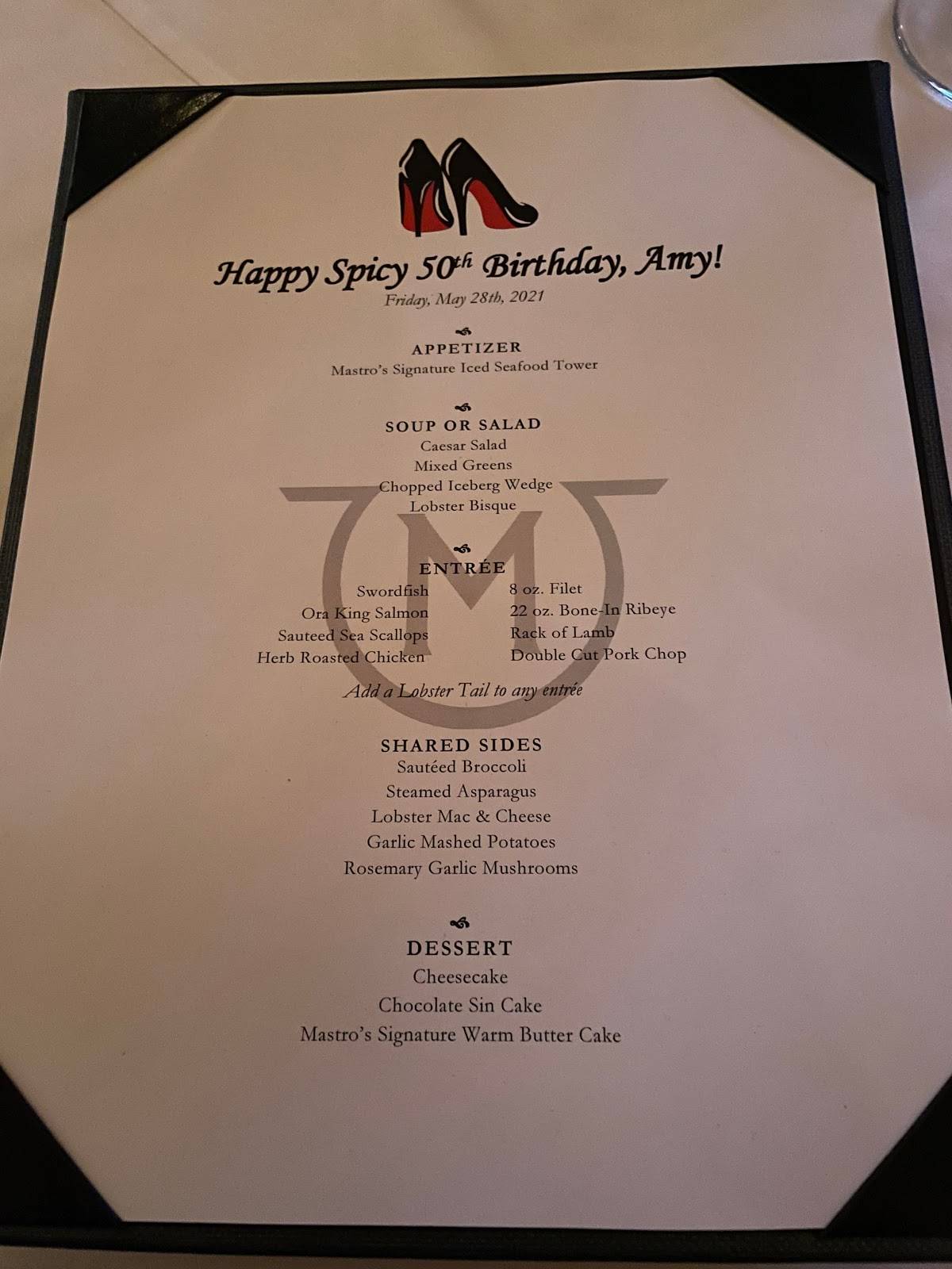 Menu at Mastro's Ocean Club, Las Vegas