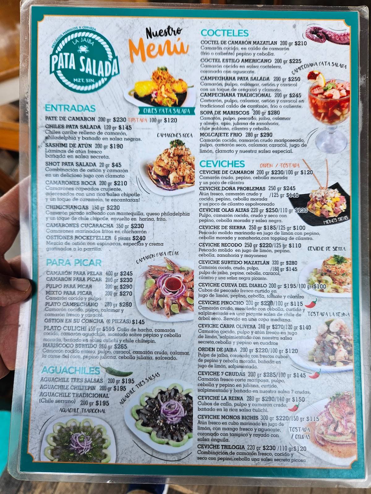 Carta del restaurante La Jaiba Pata Salada, Mazatlán