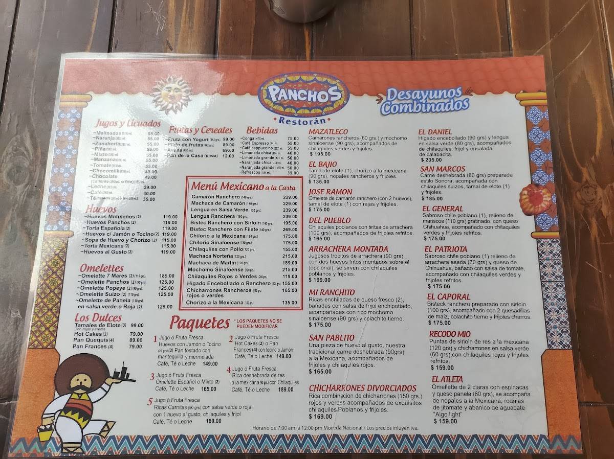 Carta de Restaurant Panchos, Mazatlán, Av. Camaron Sabalo 1614-B