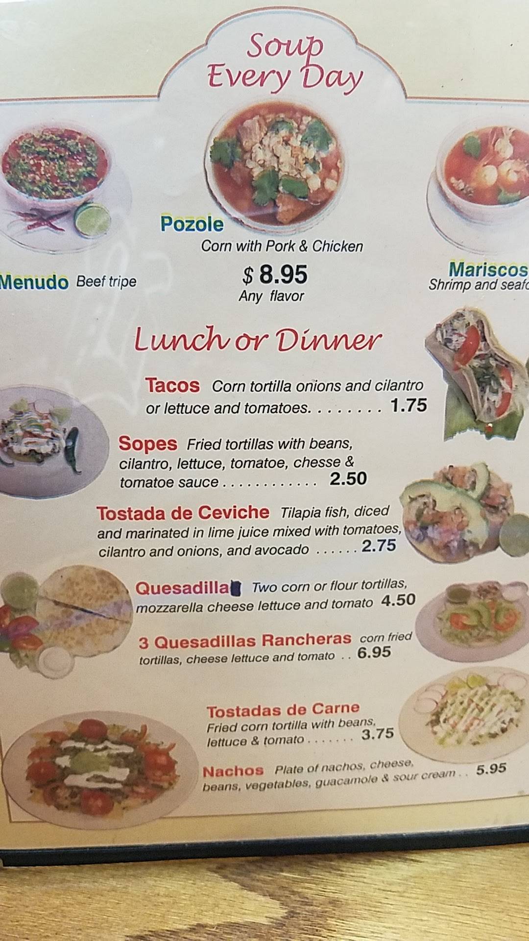 Menu at Tacos Mi Nacho restaurant, Meriden