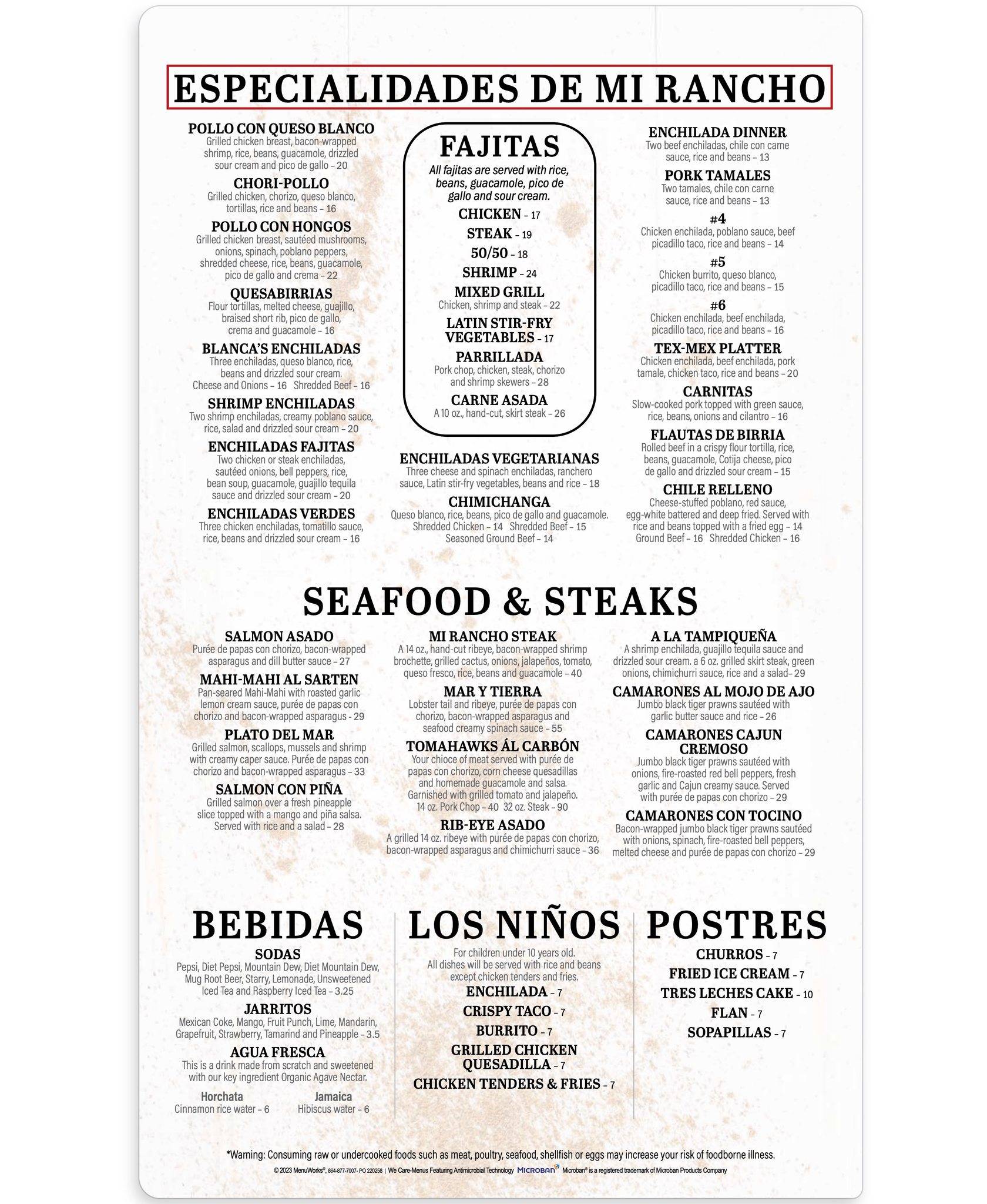 Menu at Mi Rancho Cocina Y Copas restaurant, Bemidji