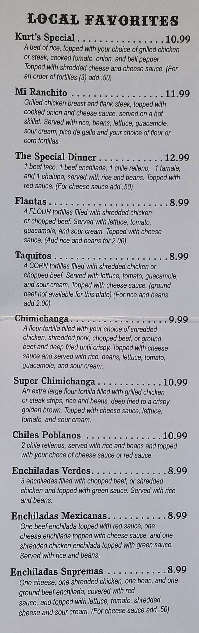 Menu at Mi Torito Carl Junction restaurant, Carl Junction