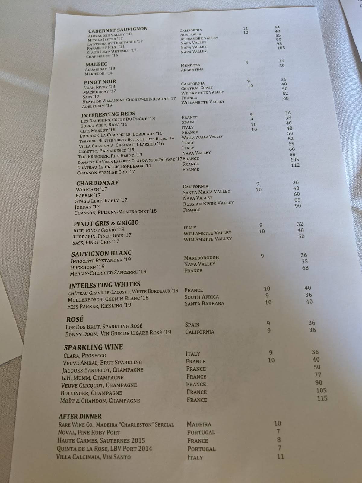 Menu at Middleton Place Restaurant, Charleston