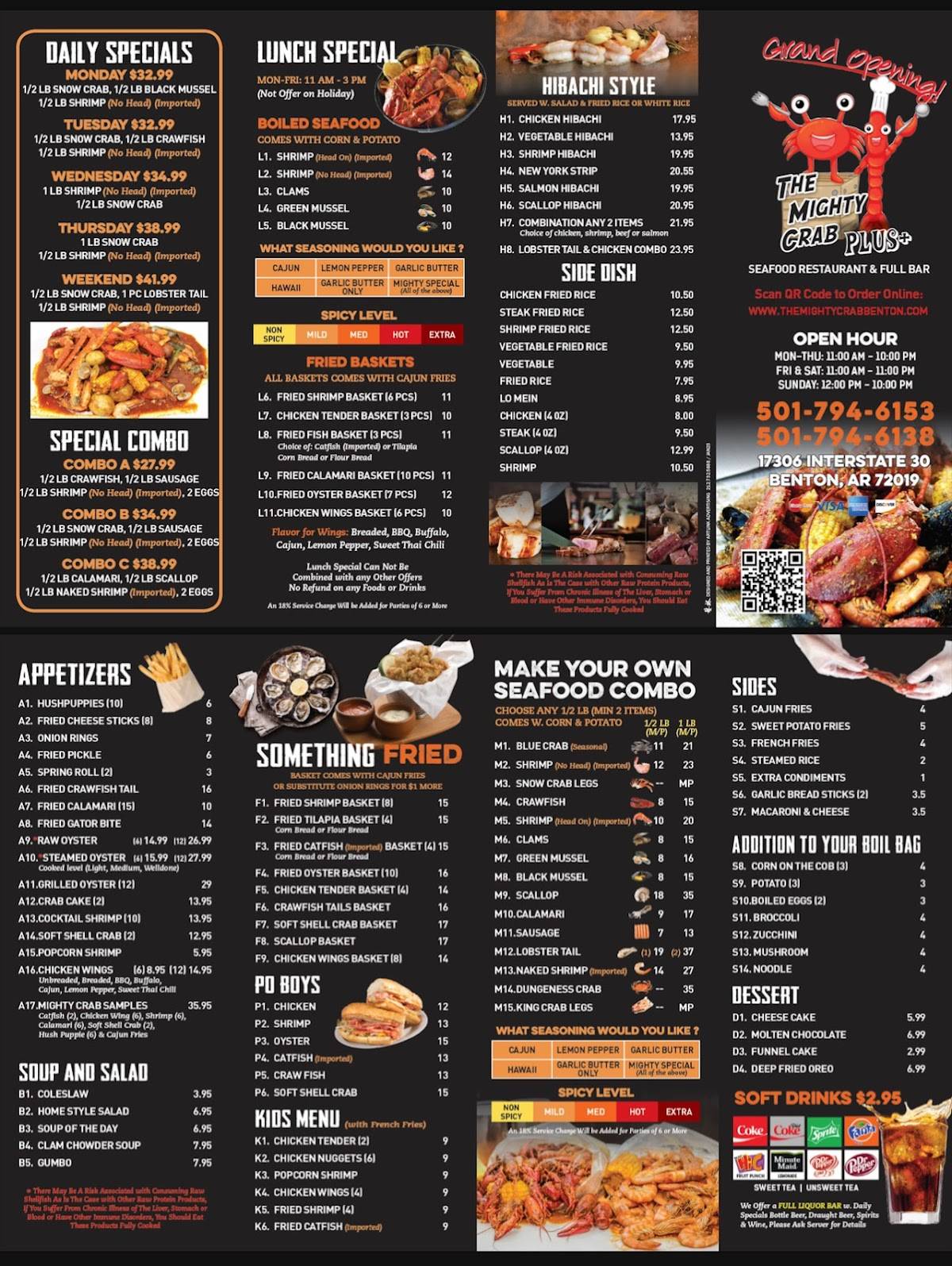 Menu at The Mighty Crab restaurant, Benton