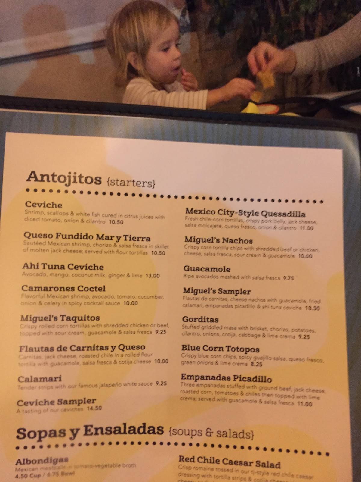 Menu at Miguel's Cocina 4S Ranch restaurant, San Diego, Craftsman Way