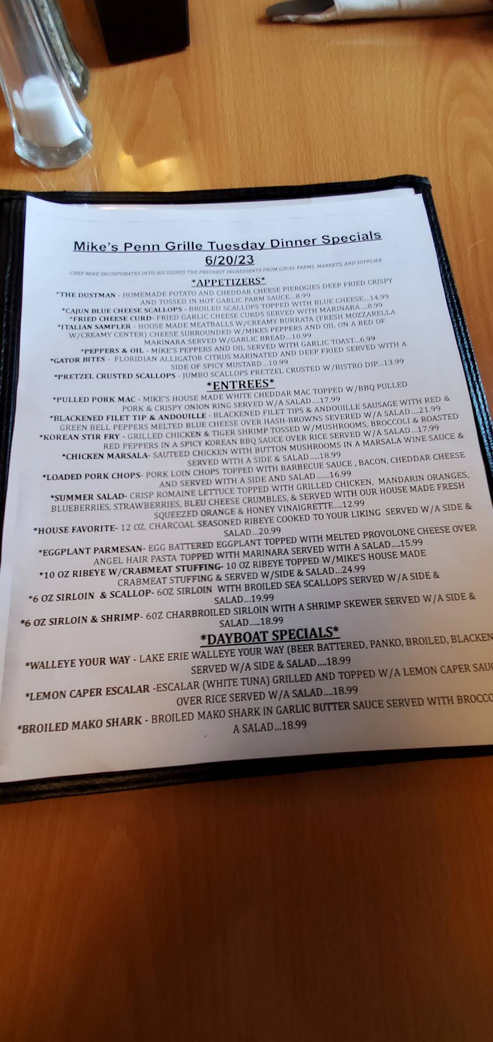 Menu at Mike's Penn Ave Grille restaurant, Salem