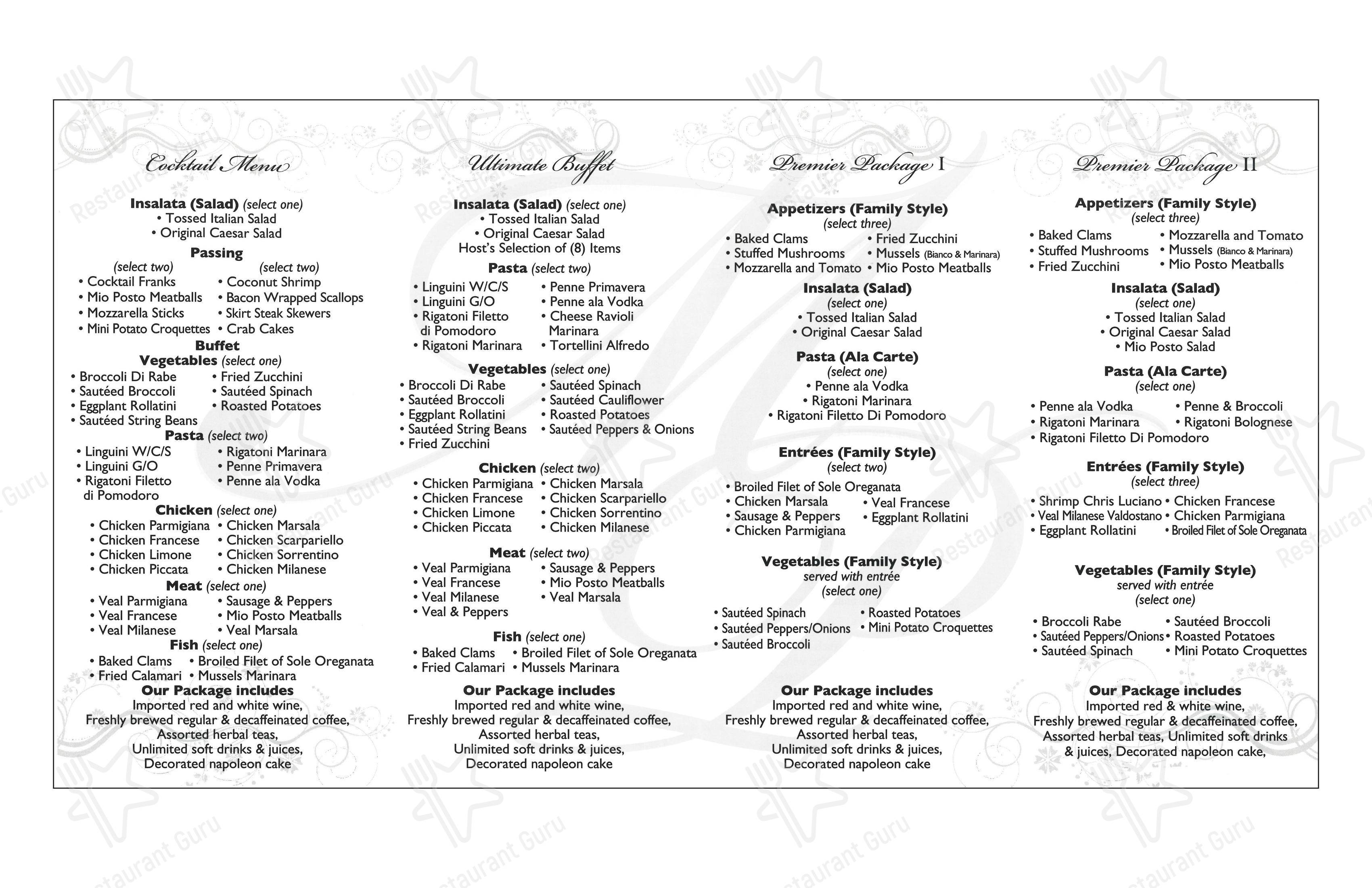 Menu at Mio Posto Merrick restaurant, Merrick