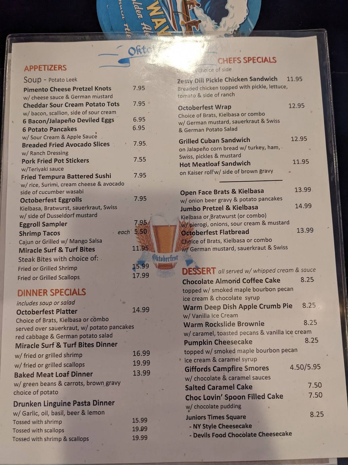 Menu at Miracle Pub, Toms River