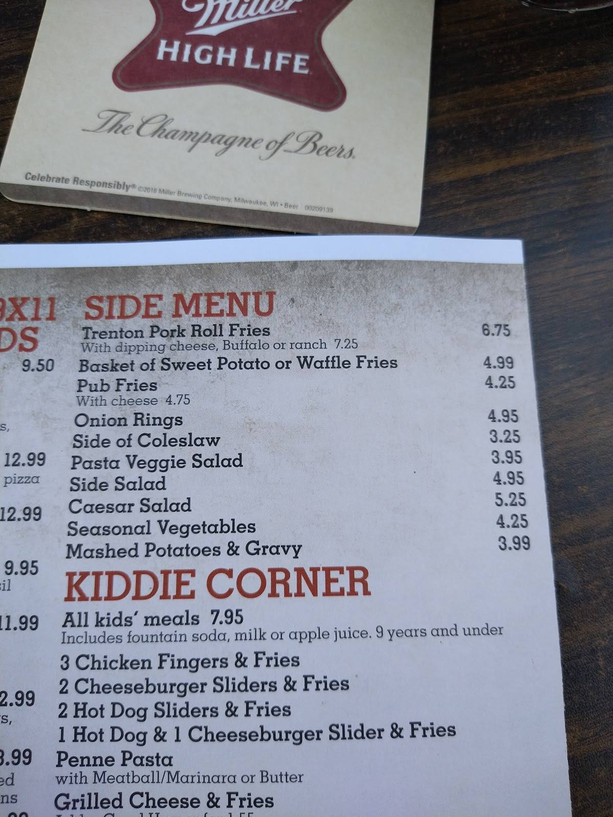 Menu at Miracle Pub, Toms River