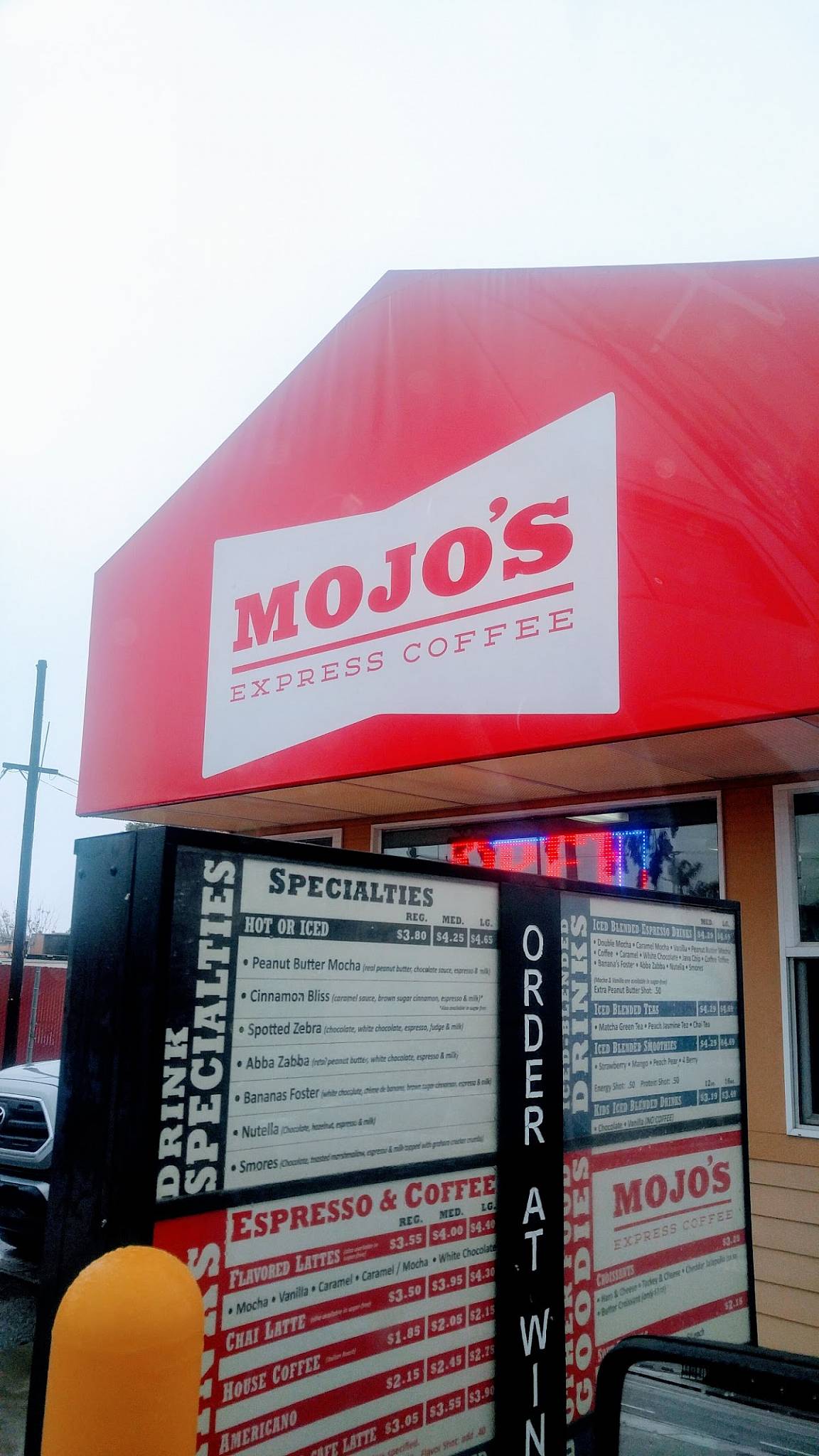 Menu at Mojo's Drive Thru Coffee LLC cafe, Corona