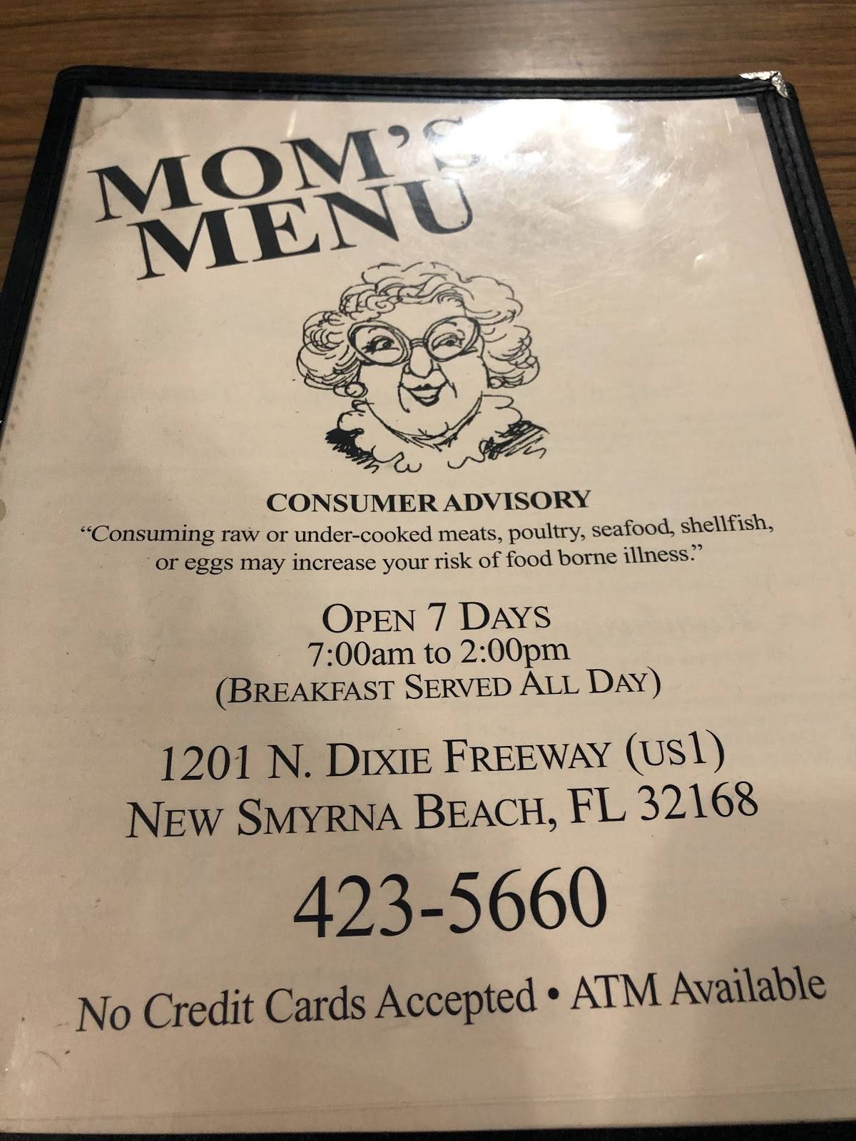 Menu at Mom's Home Cooking restaurant, New Smyrna Beach