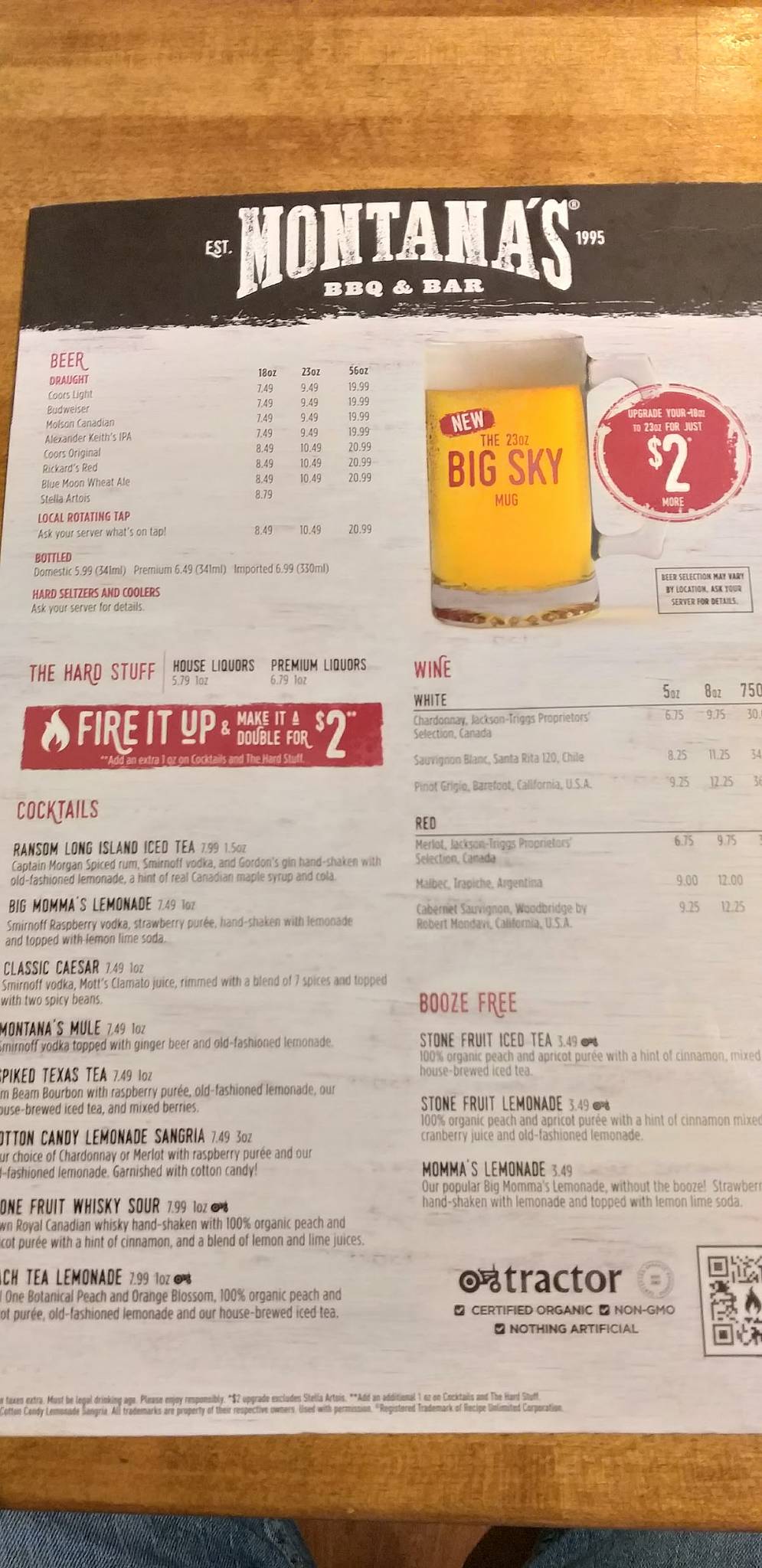 Menu at Montana’s BBQ & Bar, Charlottetown, 31 Babineau Avenue