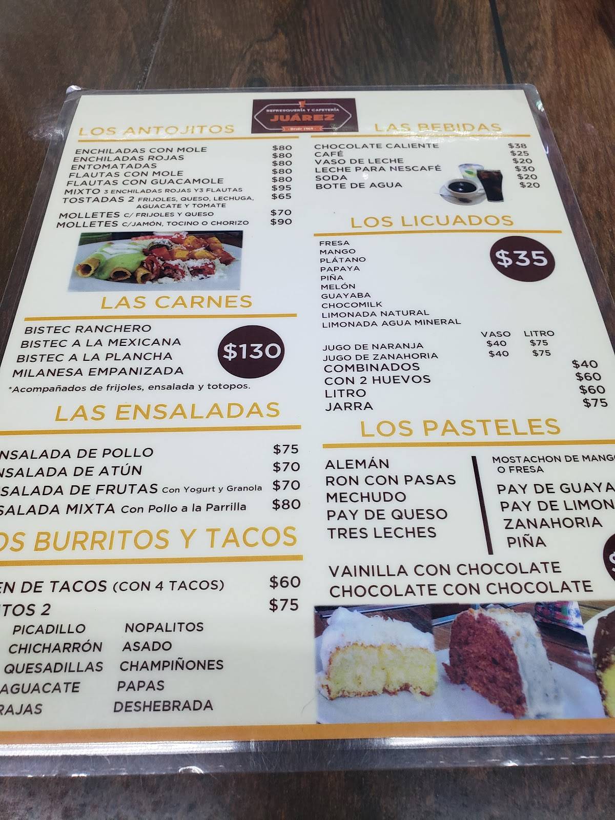 Menu at Refresqueria Juarez Original cafeteria, Monterrey