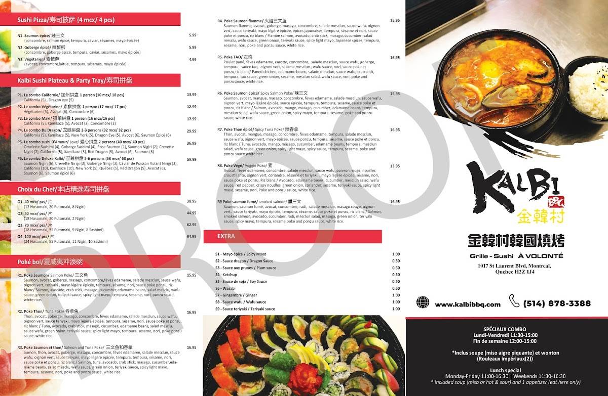 Menu au Kalbi BBQ, Montréal