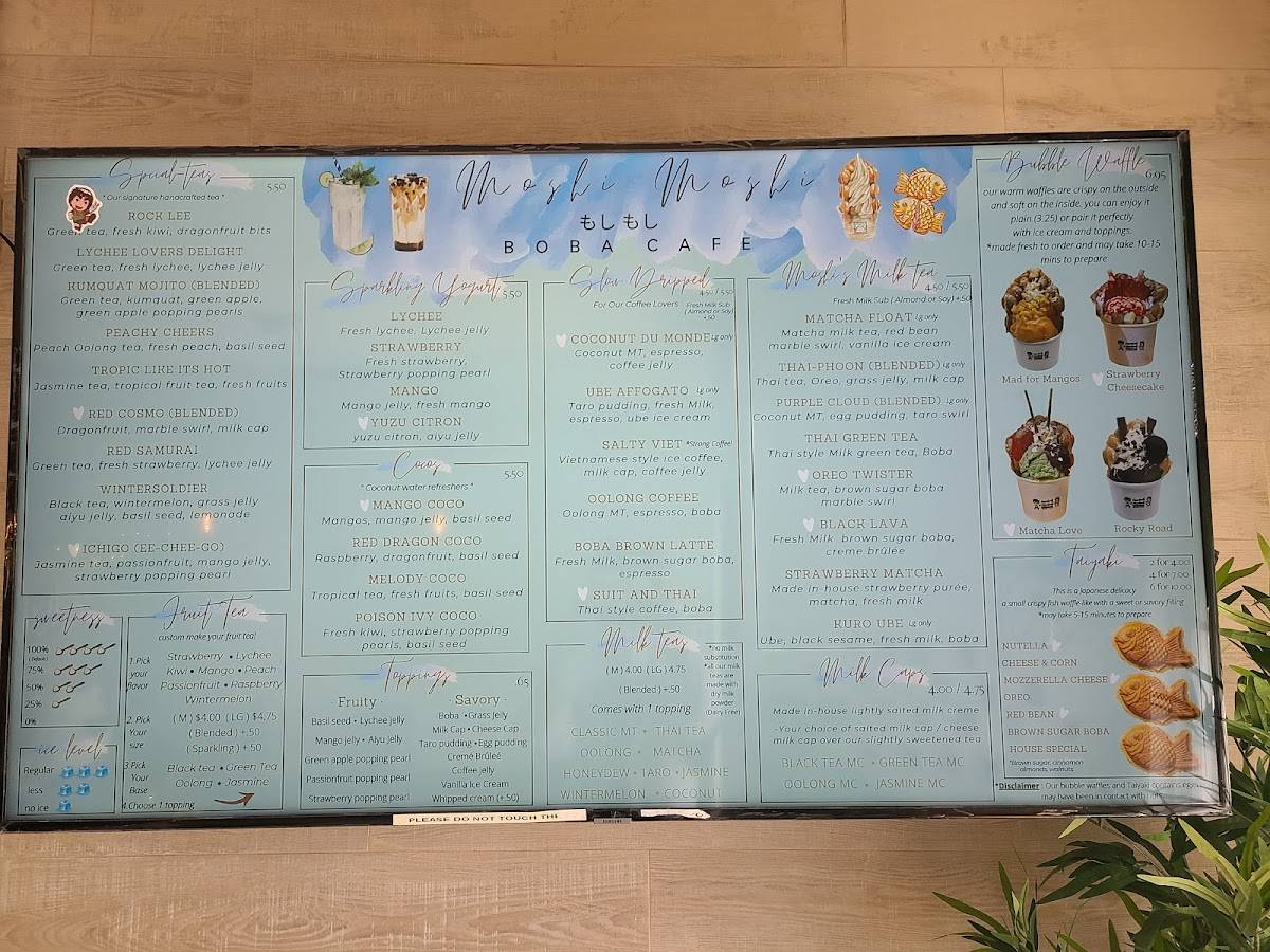 Menu at Moshi Moshi Boba Cafe, Greensboro