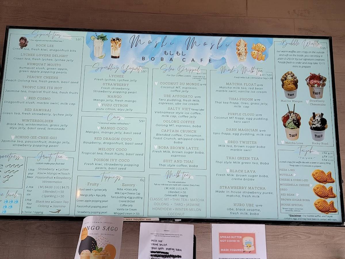 Menu at Moshi Moshi Boba Cafe, Greensboro