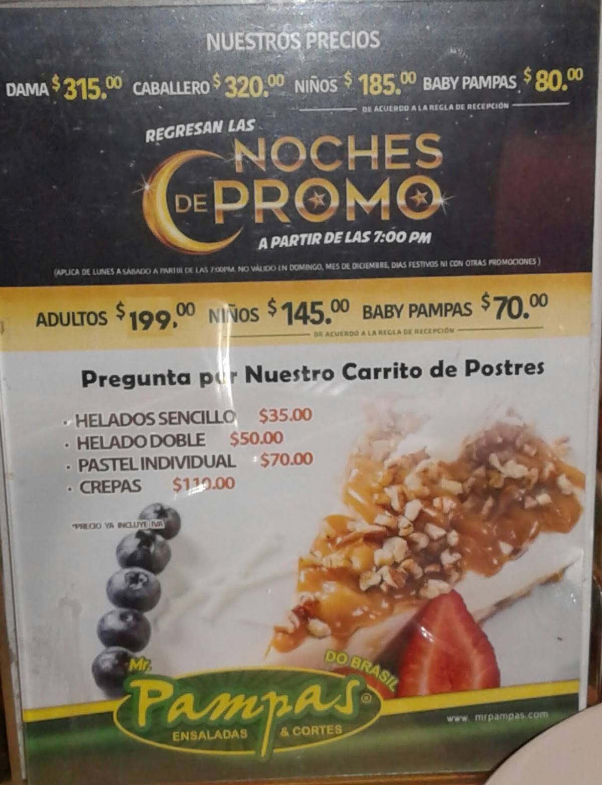 Carta del pub y bar Mr Pampas Torreón, Torreón