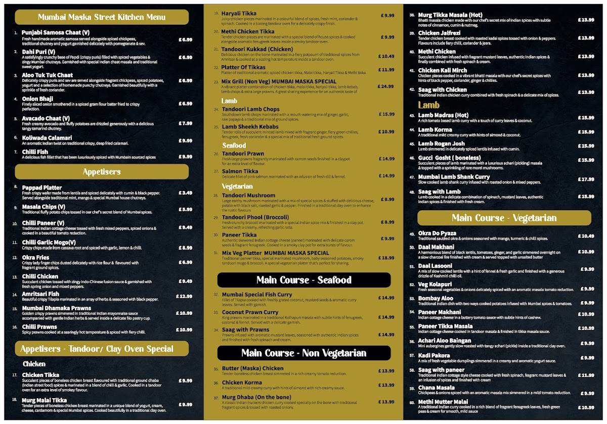 Menu at Mumbai Maska Indian Restaurant @ Lion Quays, Weston Rhyn