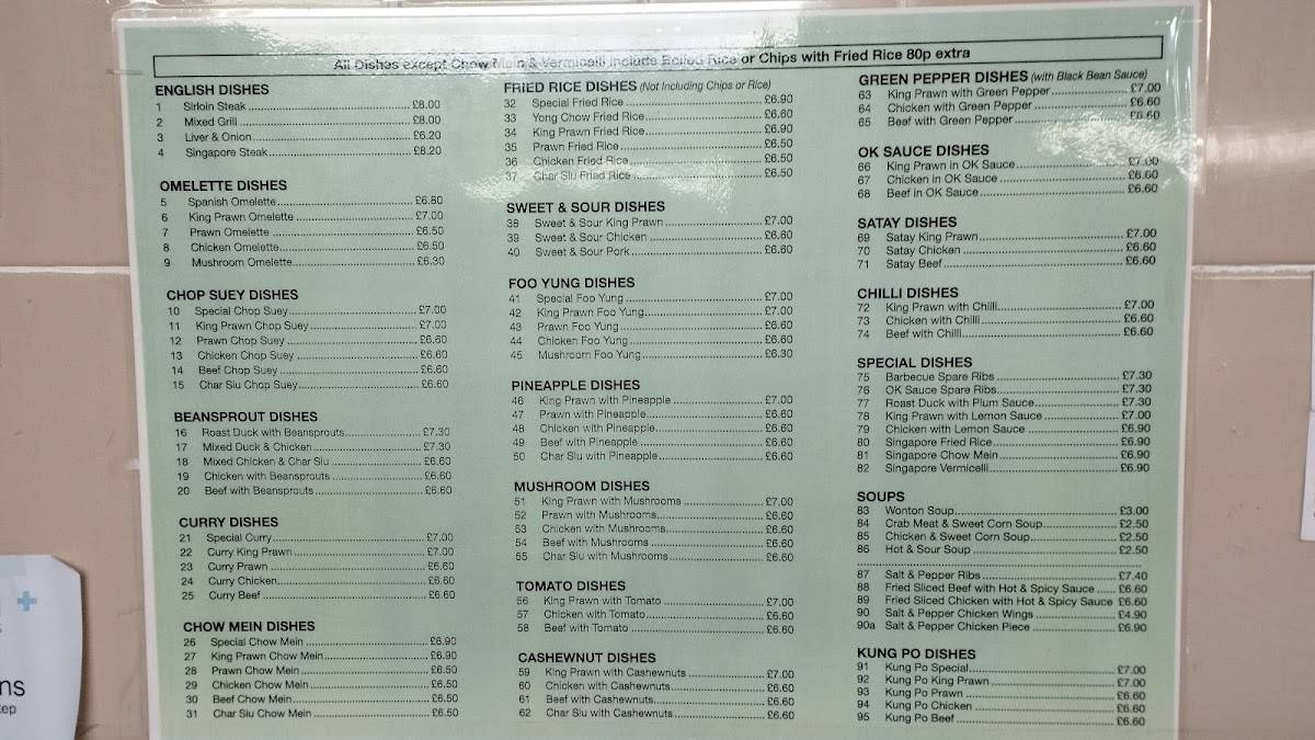 Menu at Murdishaw Supper Bar, Runcorn