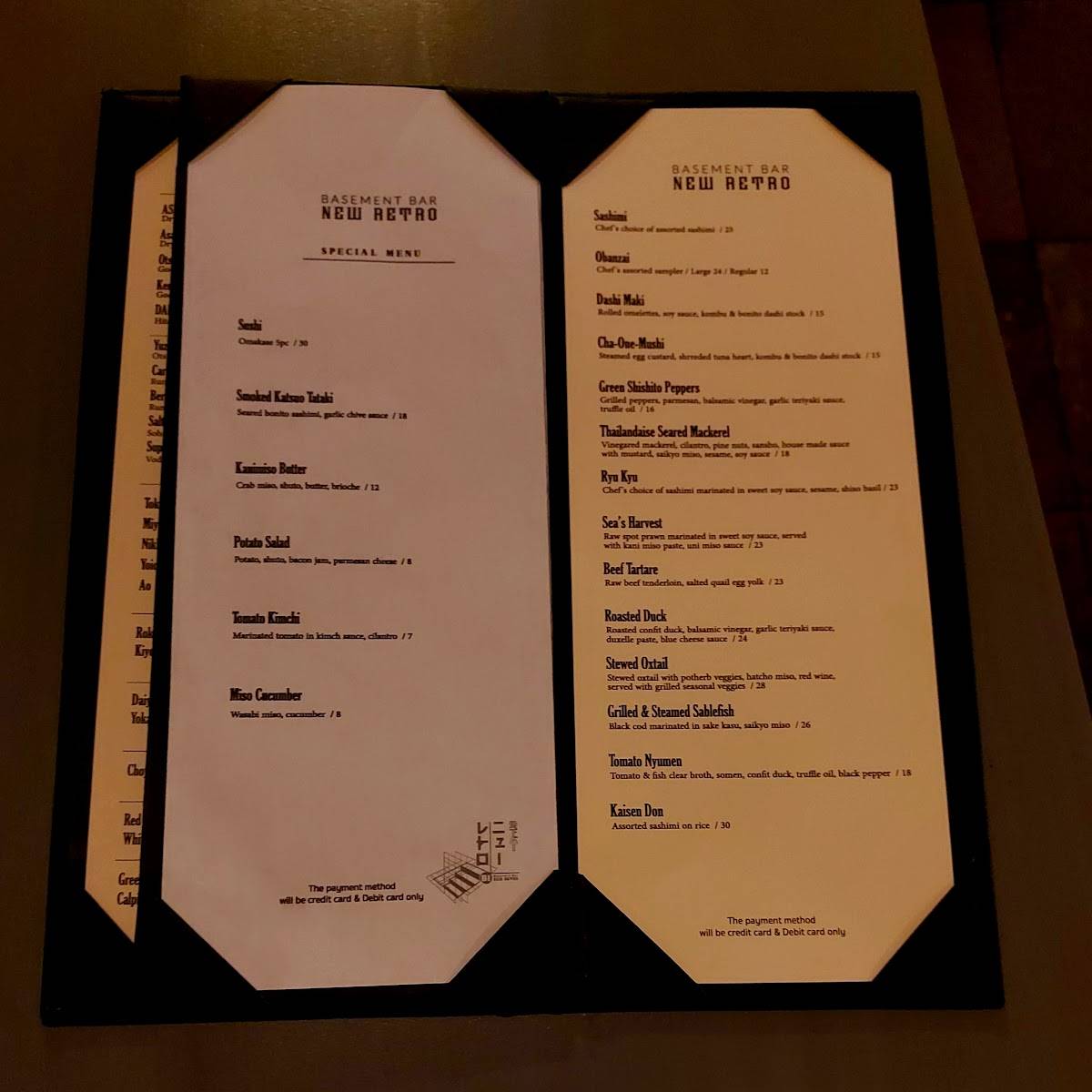 Menu at NEW RETRO - BASEMENT BAR, Toronto