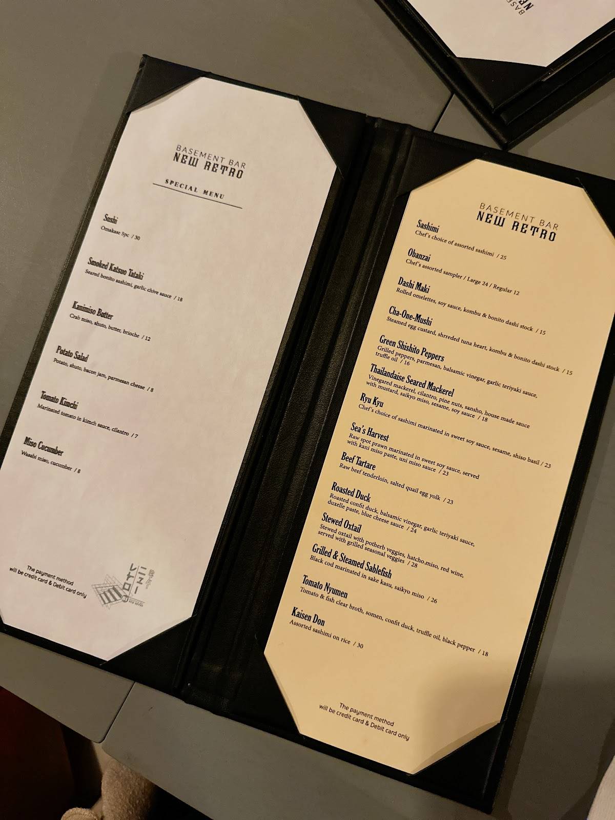 Menu at NEW RETRO - BASEMENT BAR, Toronto