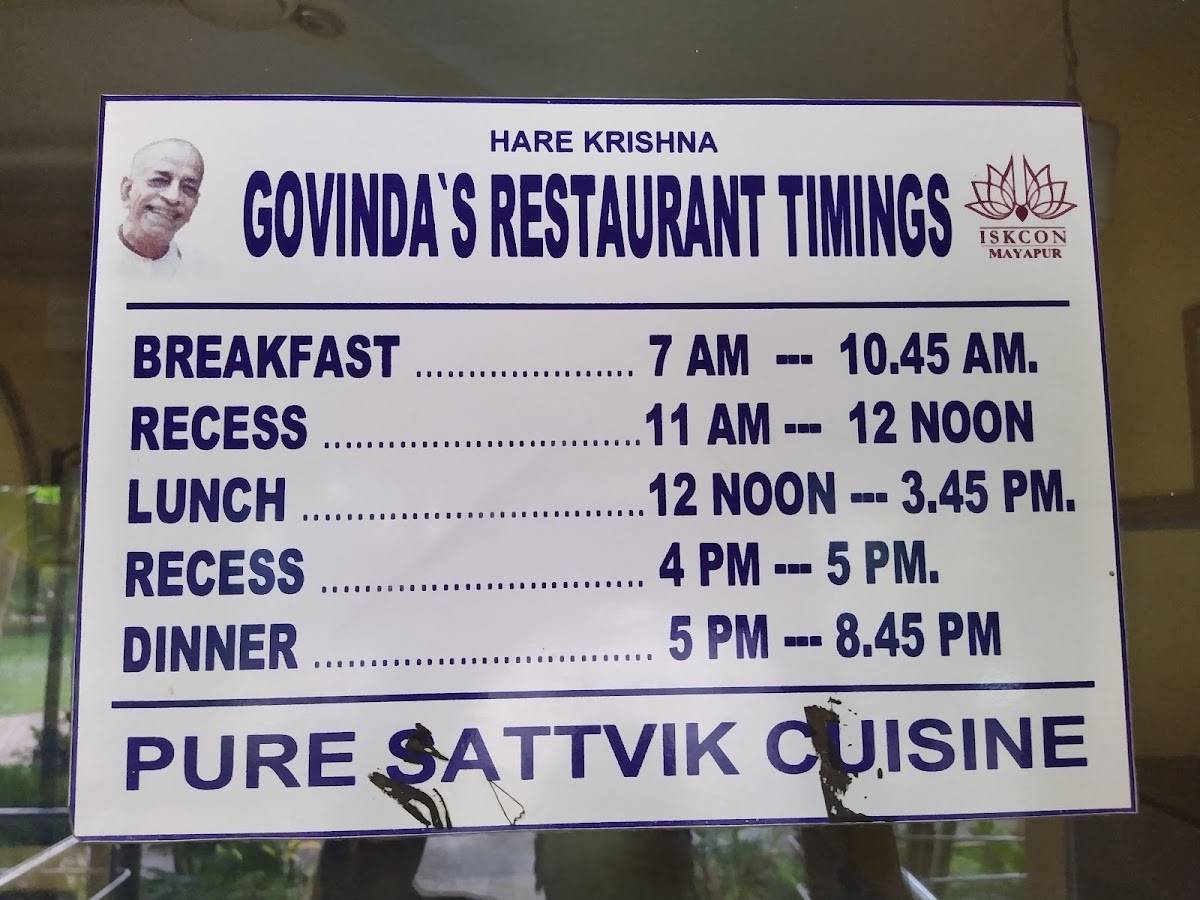 Menu at Govinda's, Mayapur, C9FR+G57