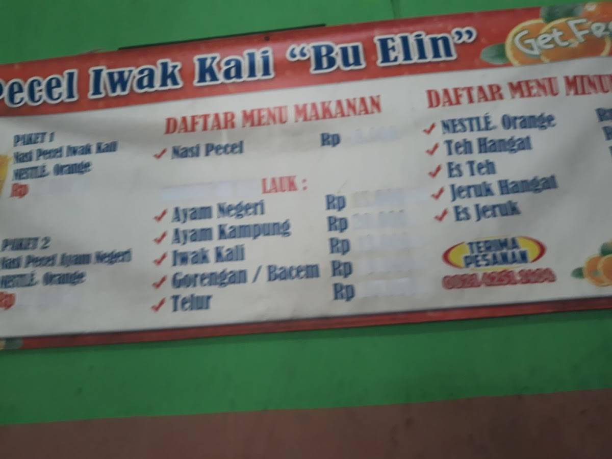 Menu at Nasi Pecel Iwak Kali Madiun " Bu Elyn " restaurant, Yogyakarta