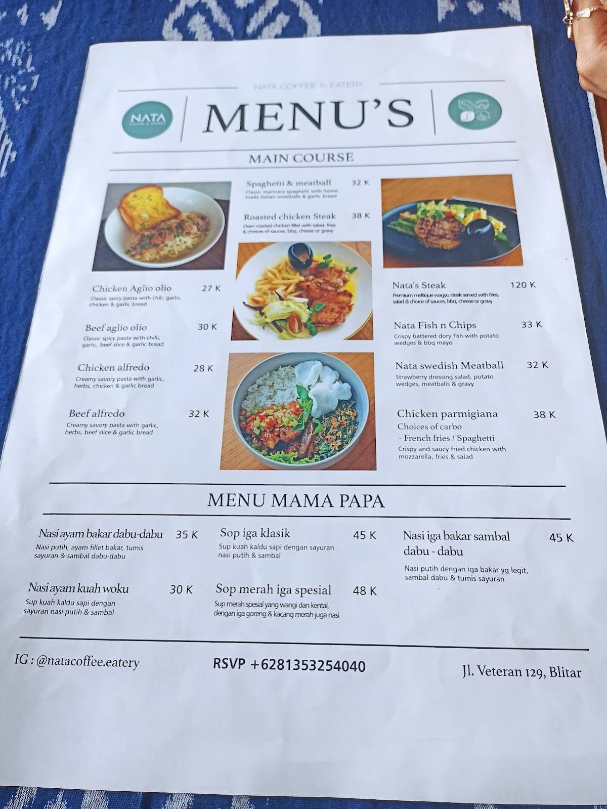Menu at Nata Coffee and Eatery restaurant, Blitar
