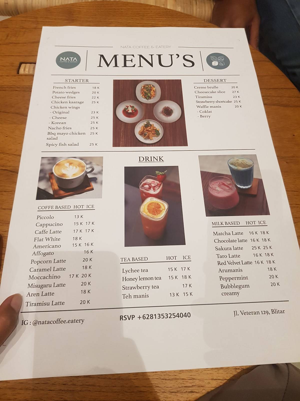 Menu at Nata Coffee and Eatery restaurant, Blitar
