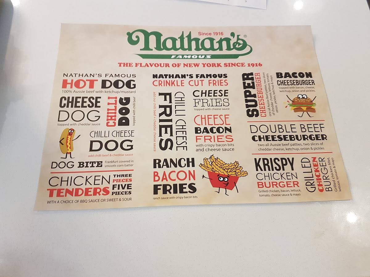 Menu at Nathan’s Famous restaurant, Parramatta